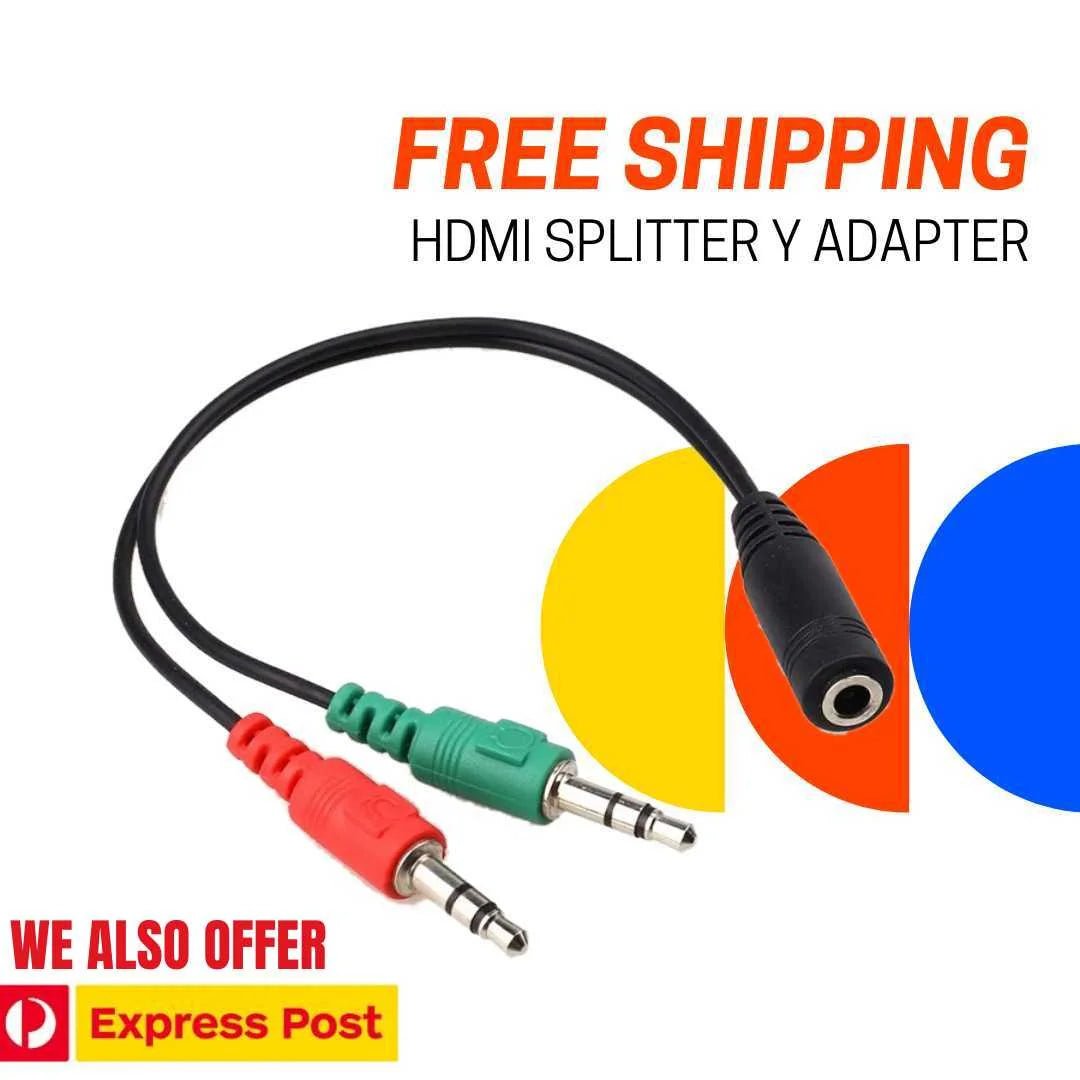 2X 3.5mm Headset Splitter TRRS Adapter Cable Male to Dual Female Mic H ...